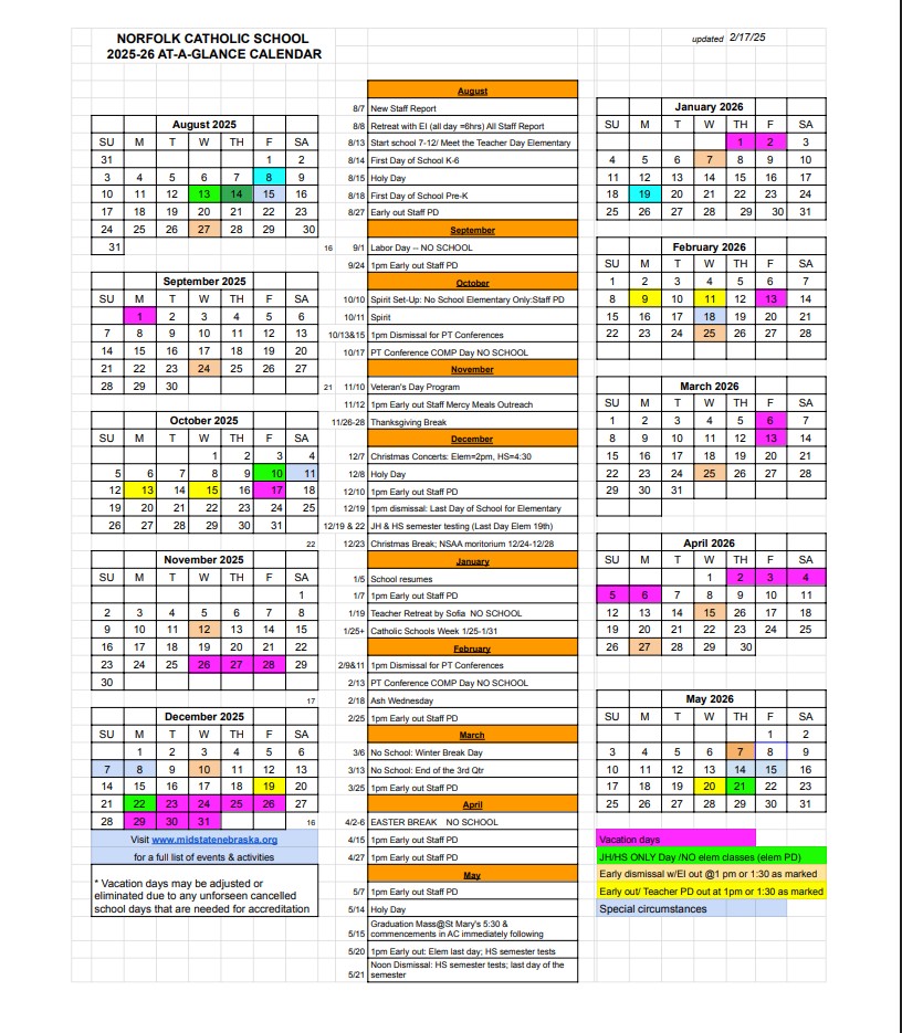 2025 - 2026 School Calendar